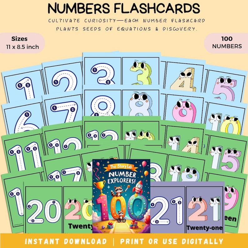 Number Flashcards 1-100: Preschool Math Montessori Printable Learning ...