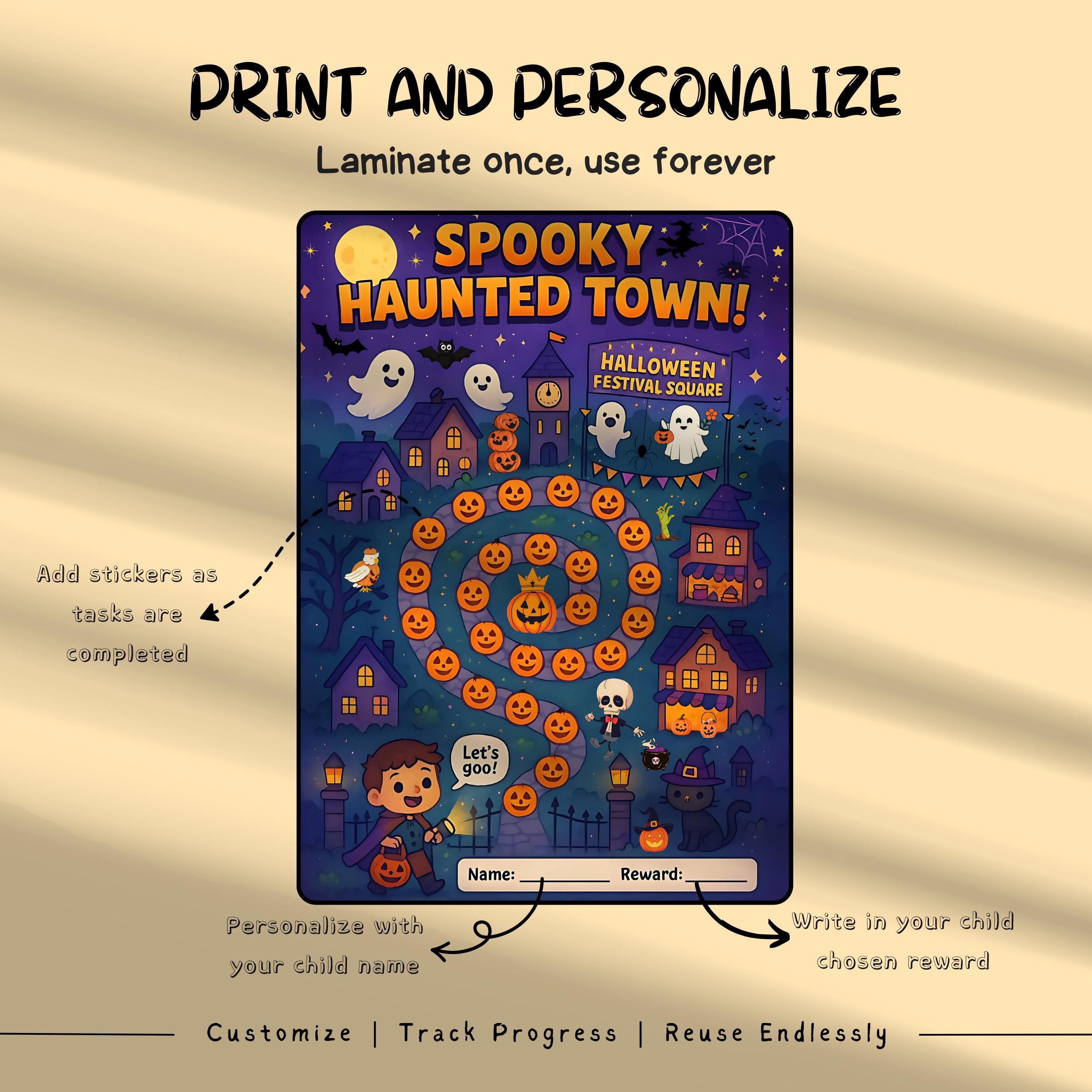 Halloween Reward Chart for Kids: Spooky Town Goal Tracker (printable ...