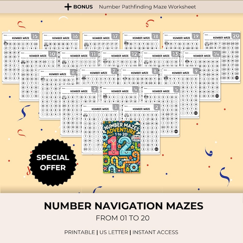 Number Mazes 1-20: Math Games for Pre-k (digital Download) - Etsy
