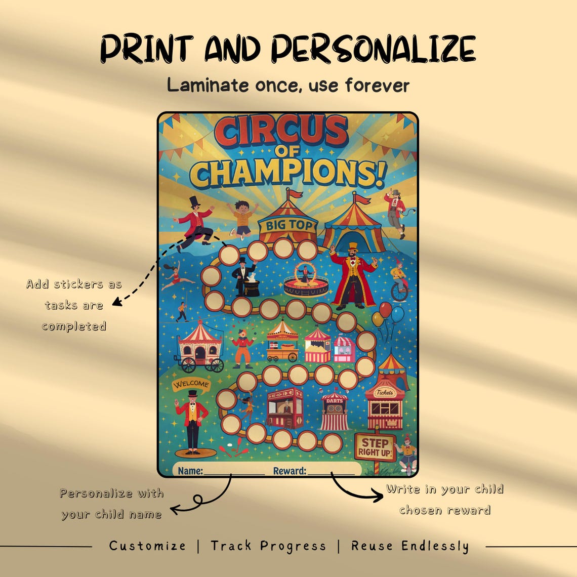 Reward Chart Circus Theme for Kids Instant Download Printable Behavior ...