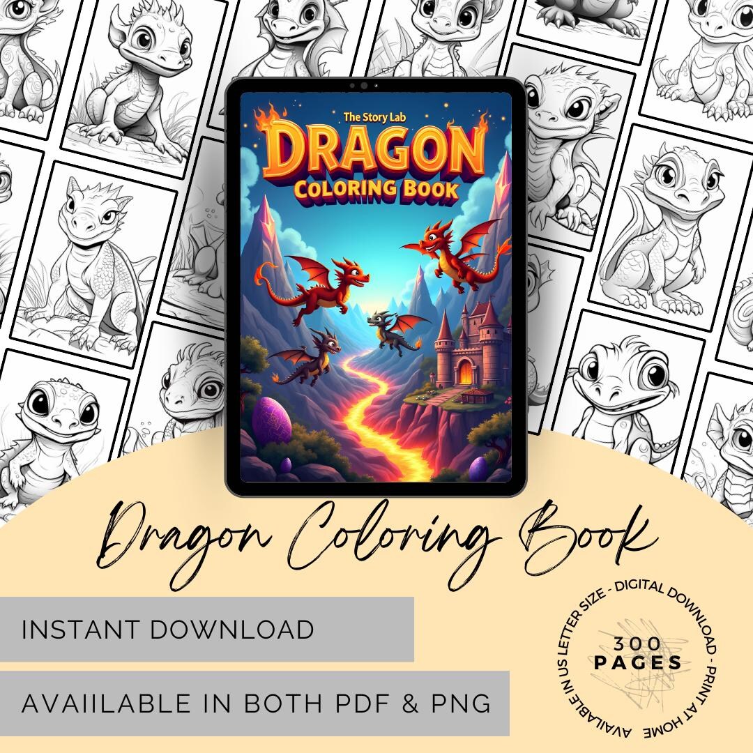 Cute Coloring Book Dragon Coloring Pages Digital Download PDF Printable ...