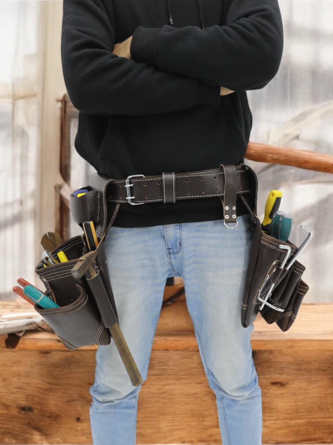 Heavy-duty Leather Construction Tool Belt for Contractors – Adjustable ...