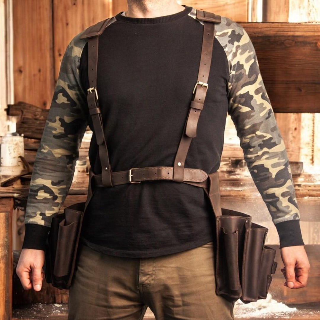 Handcrafted Leather Tool Belt With Suspenders – Personalized Carpenter ...