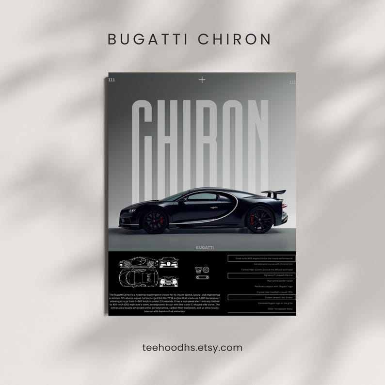Bugatti Chiron Car Poster | Digital Download Wall Art | High Quality ...