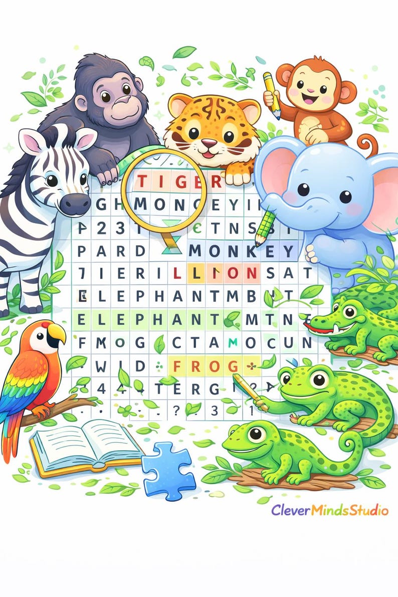 Jungle Animals Word Search for Kids Printable, Animal Word Search ...