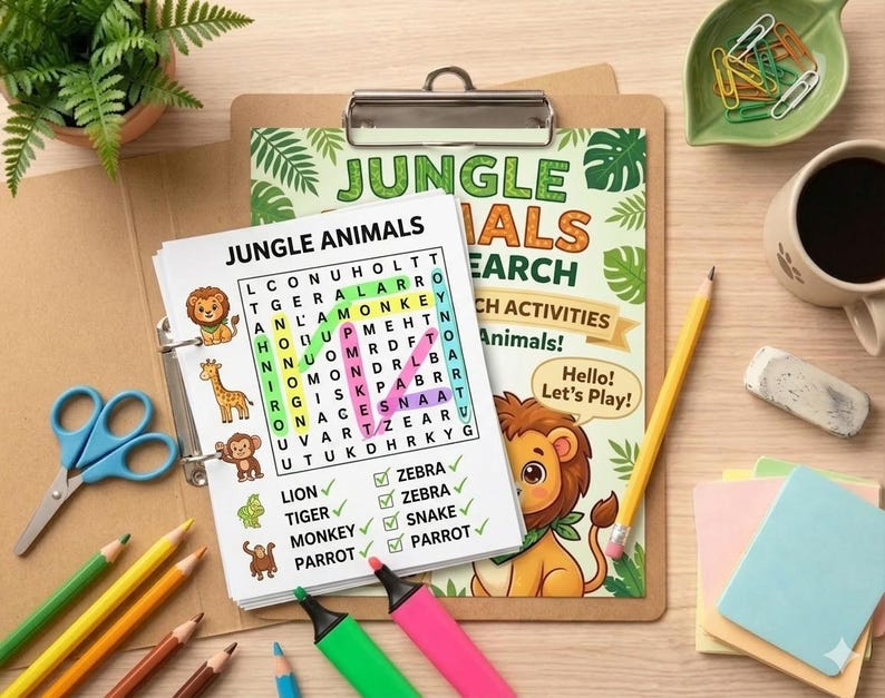 Jungle Animals Word Search for Kids Printable, Animal Word Search ...