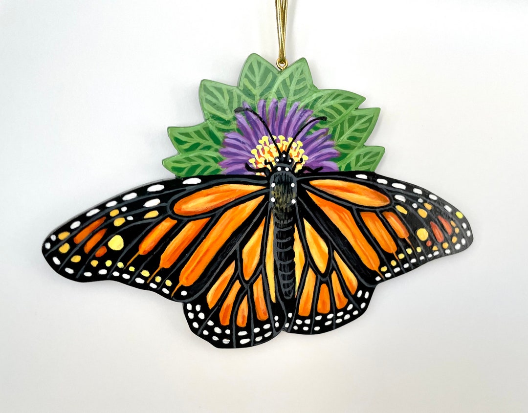 Monarch Butterfly Ornament - Handmade Painted Monarch Wooden Christmas ...