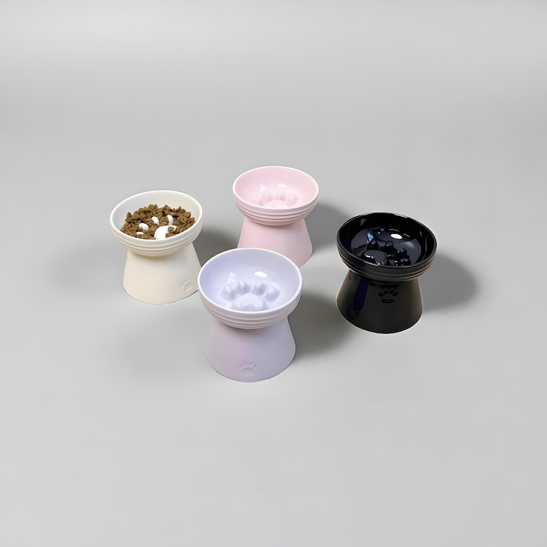Striped Ceramic Slow Feeder Pet Bowl: High-footed Anti-choking Design ...