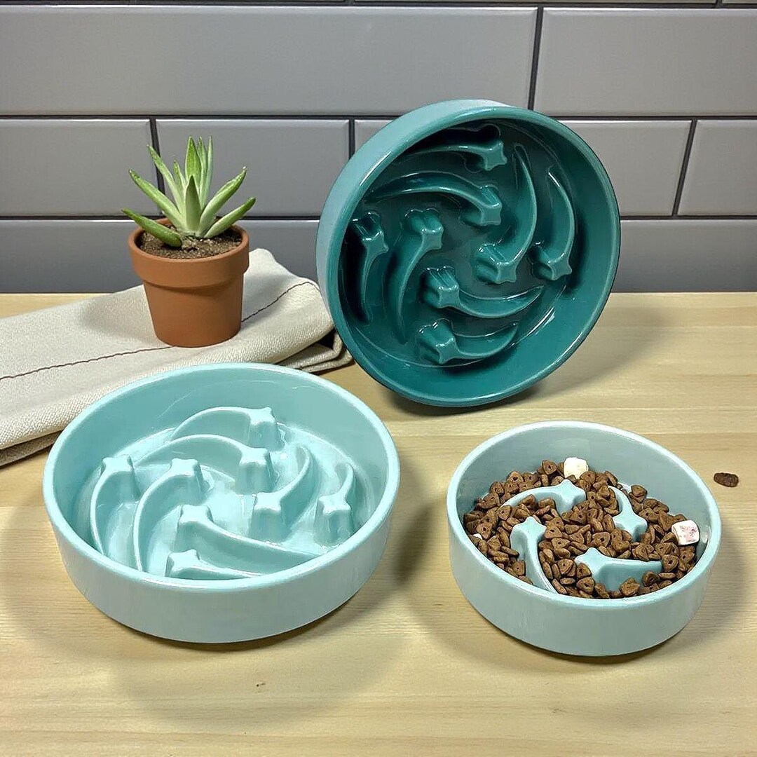 Ceramic Slow Feeder : Anti-tip Double Dog Dish - Etsy