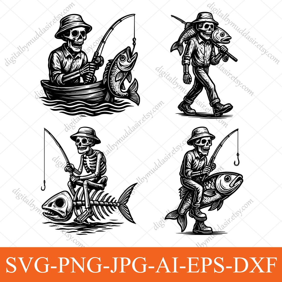 Skeleton Fisherman Svg, Skeleton Fisherman Holding Fish, Fisherman ...