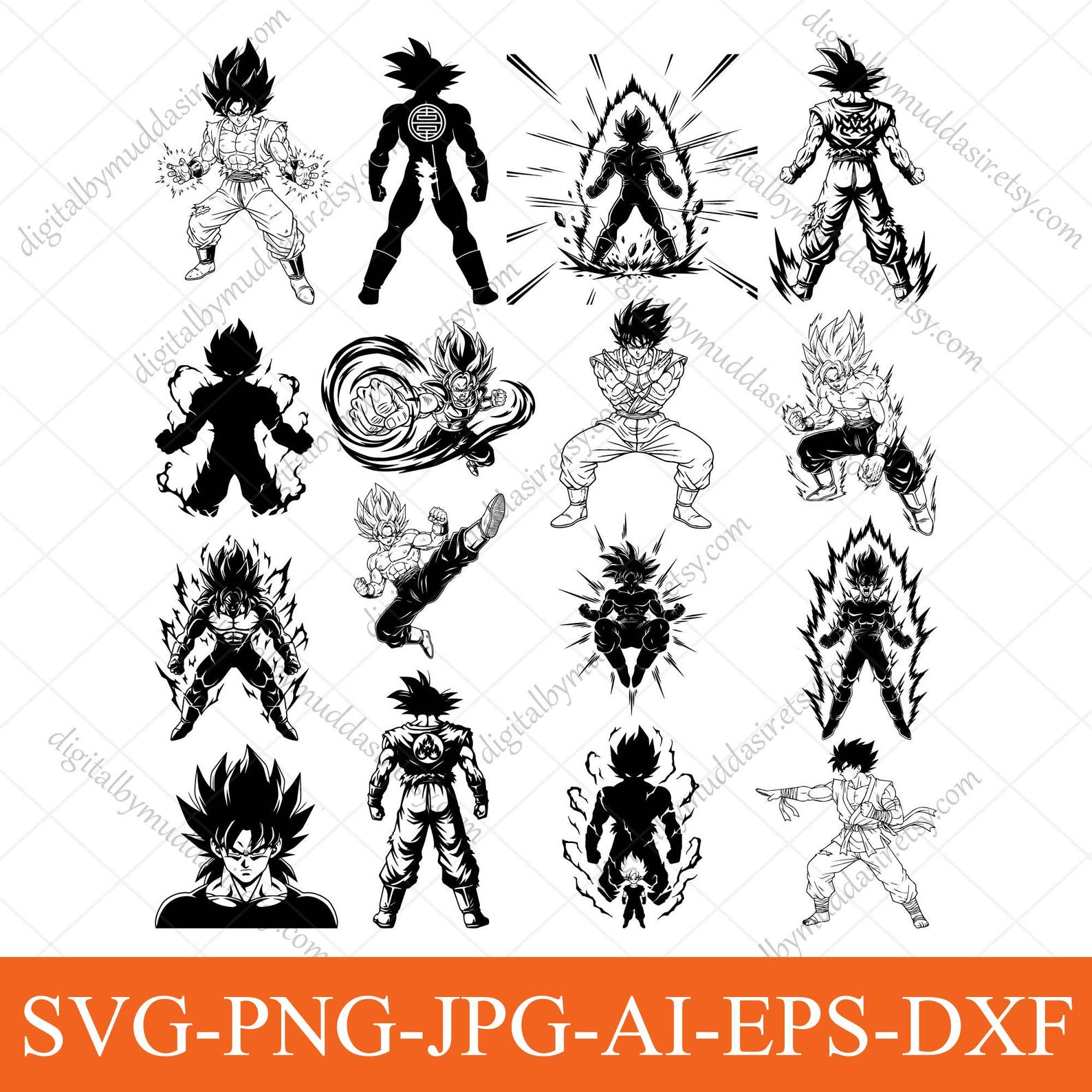 Dragon Ball Z Svg Bundle, DBZ Svg, Goku Anime Silhouette, Goku Super ...