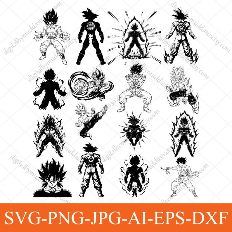 Dragon Ball Z Svg Bundle, DBZ Svg, Goku Anime Silhouette, Goku Super ...