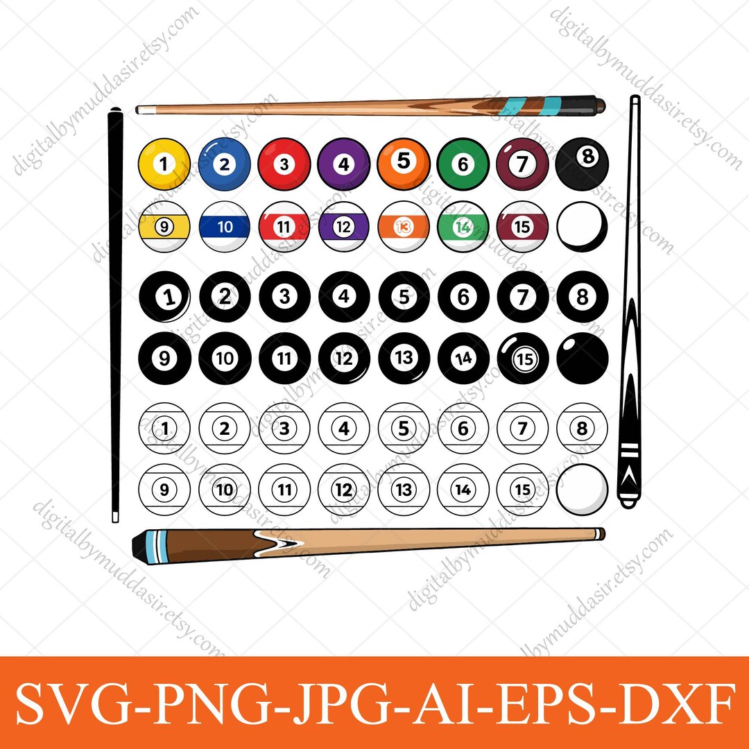 Billiards SVG Bundle, Pool Cue Svg, Pool Billiard Balls, Snooker Svg, 8 ...