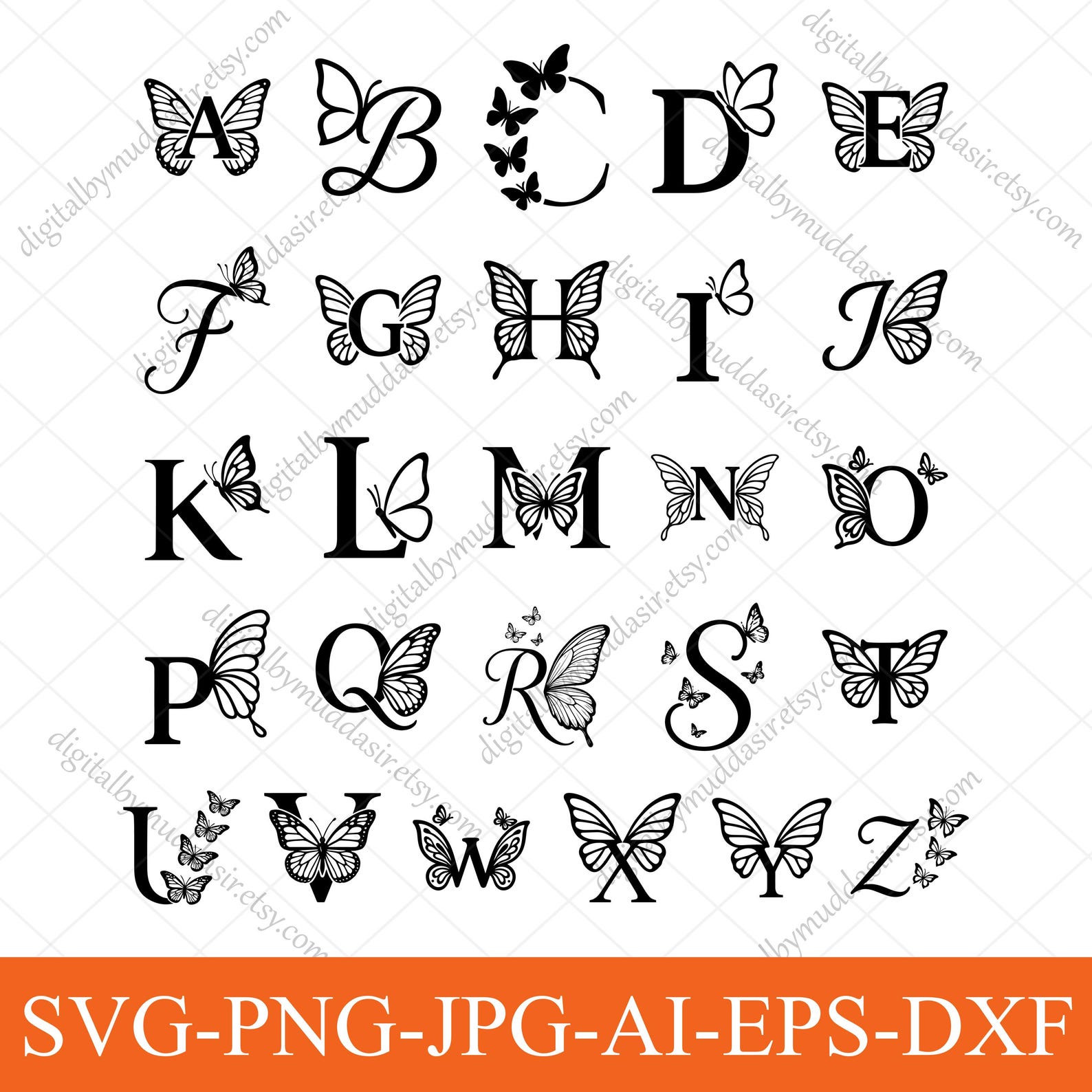 Butterfly Monogram Alphabet SVG PNG, Butterfly Alphabet Svg Bundle ...