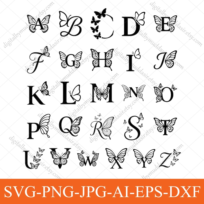 Butterfly Monogram Alphabet SVG PNG, Butterfly Alphabet Svg Bundle ...