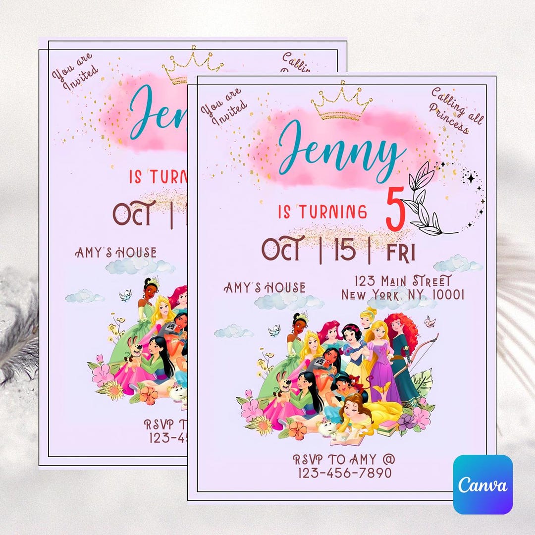 Princess Birthday Invitation | Princess Girl Birthday Invite Card ...
