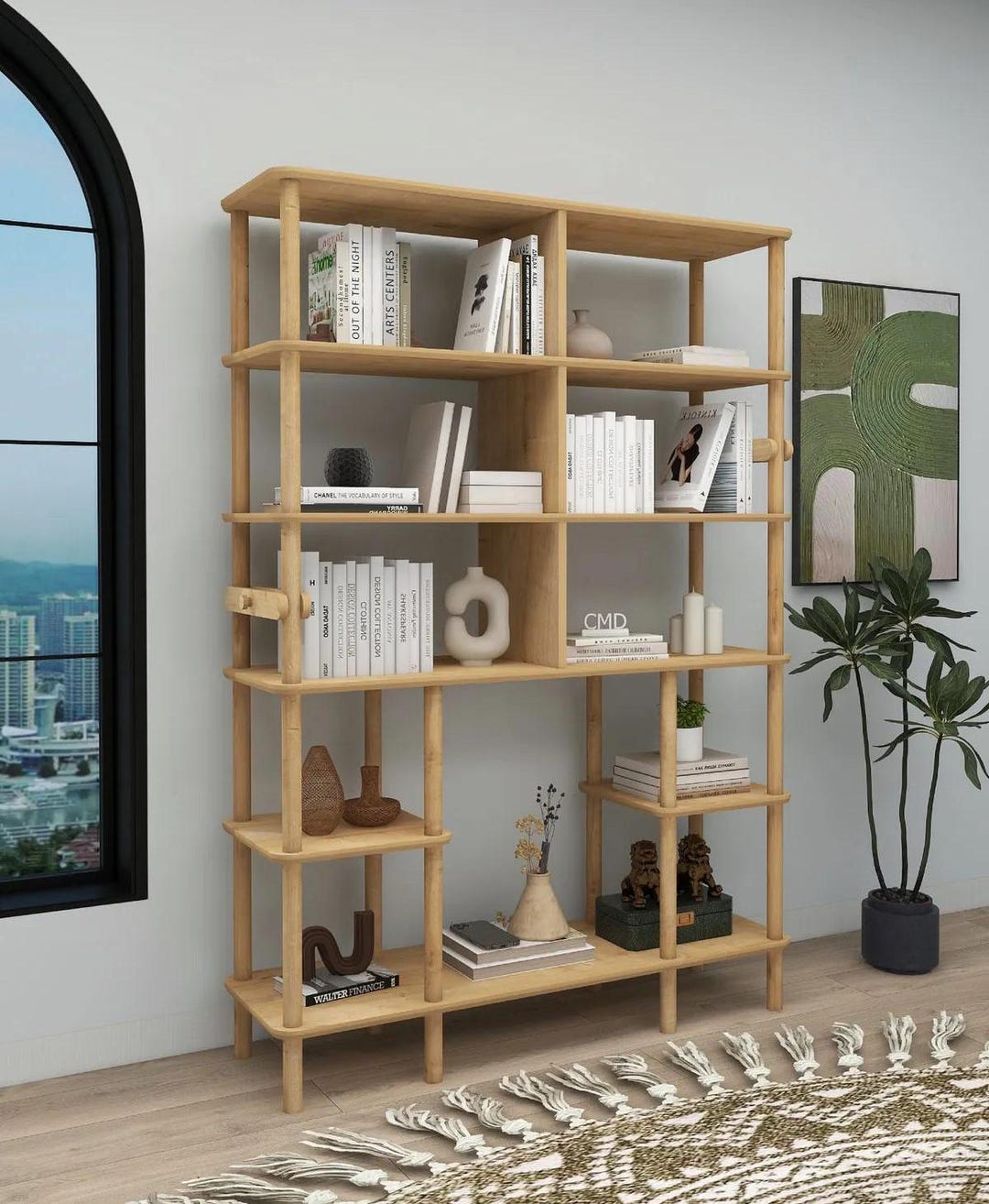 Tall Wooden Bookcase, Modern Book Shelf, Solid Hardwood Bookcase ...