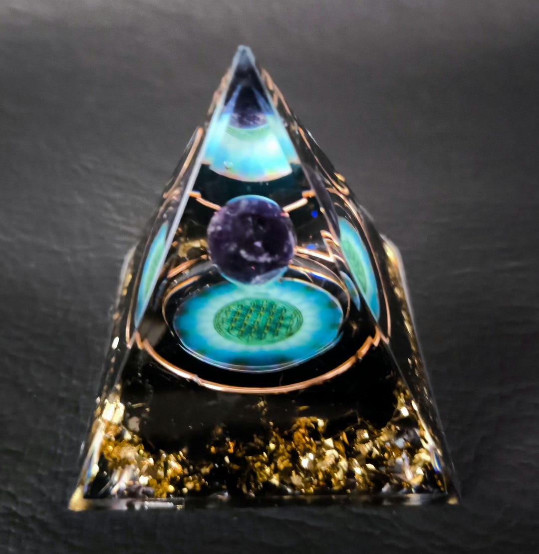 Orgonite and Amethyst Pyramid With Multi-color LED Light Base. - Etsy