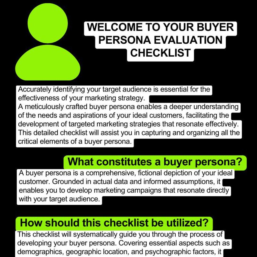 Buyer Persona Template & Checklist Ideal Customer Profile Business ...