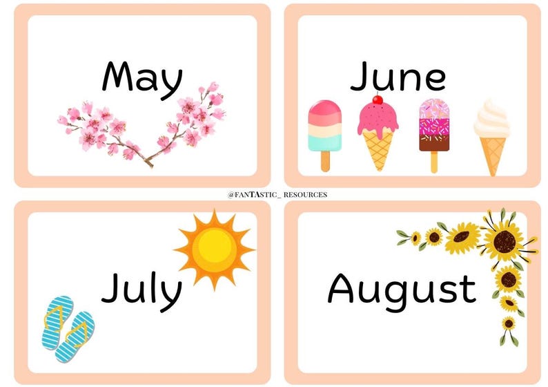 Months of the Year Display Cards - Etsy
