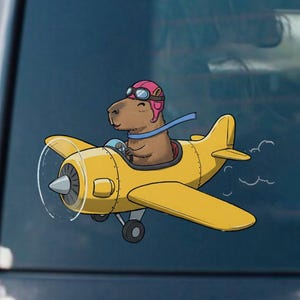 Capybara Sticker Cute Capybara Flying, Plane Animal Decal Wall Sticker ...