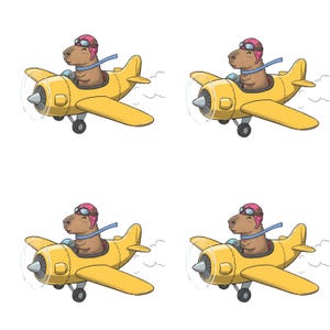 Capybara Sticker Cute Capybara Flying, Plane Animal Decal Wall Sticker ...