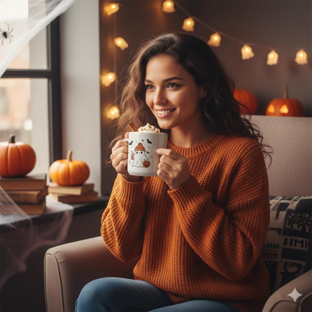 Spooky Ghost Coffee Mug - Halloween Mug, Autumn Tea Cup, Cute Gift for ...