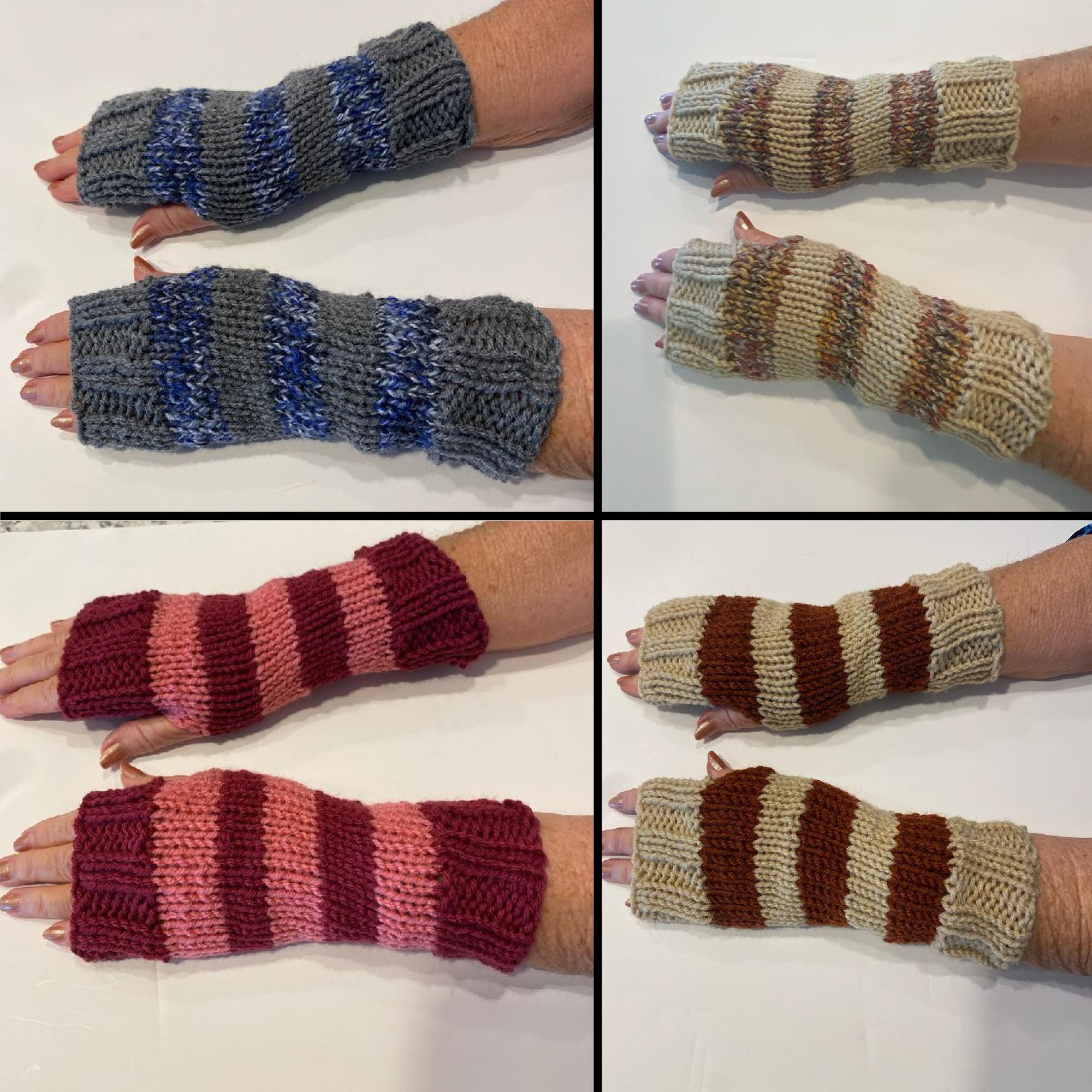 Hand Knit Fingerless Mittens/texting Gloves - Striped Mittens - Gift ...