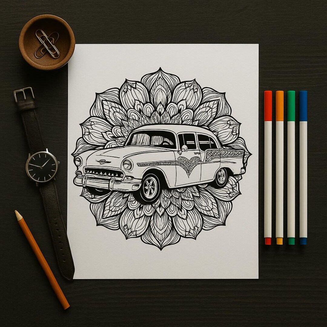 15 Classic Car Mandala Coloring Pages (PDF) | Digital Download Coloring ...