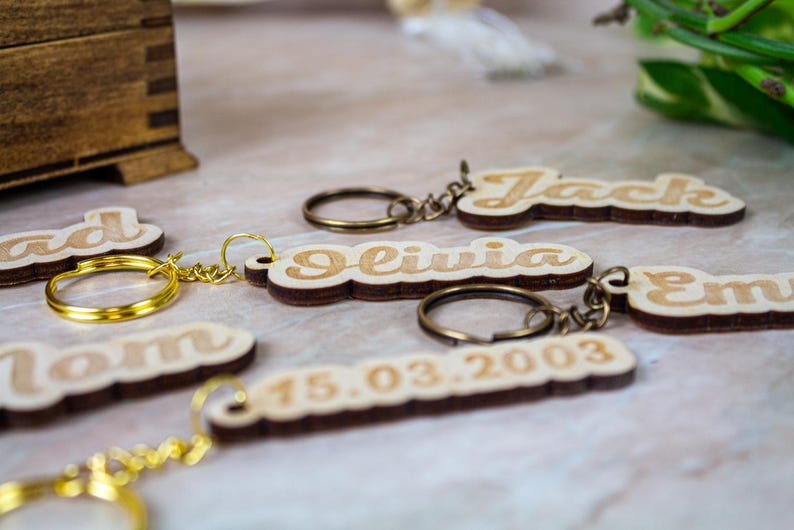 Personalized Wooden Name Keychain, Custom Engraved Keyring, - Unique ...