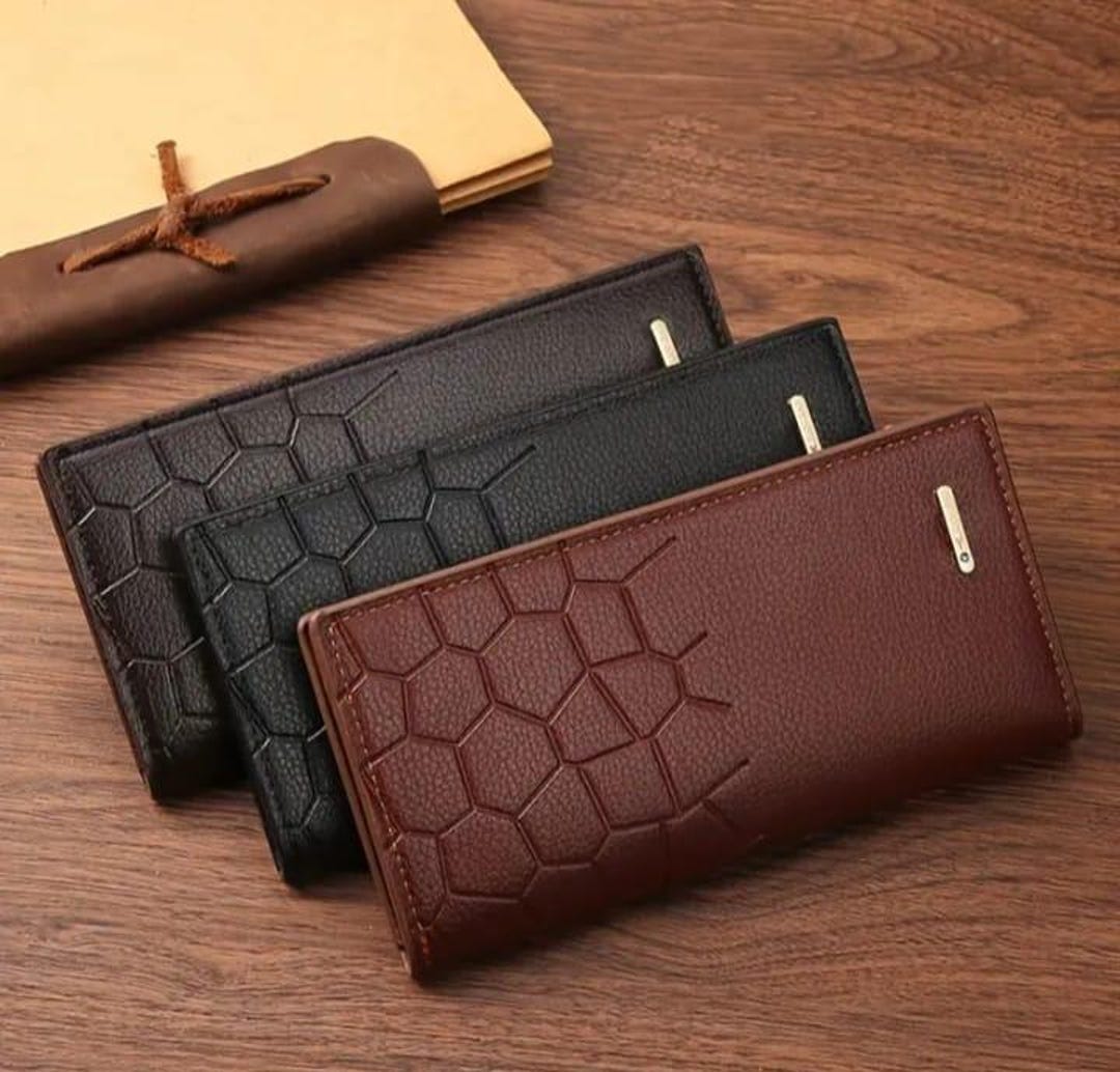 Luxury Leather Long Wallet for Men – Hexagonal Pattern Bifold With ...