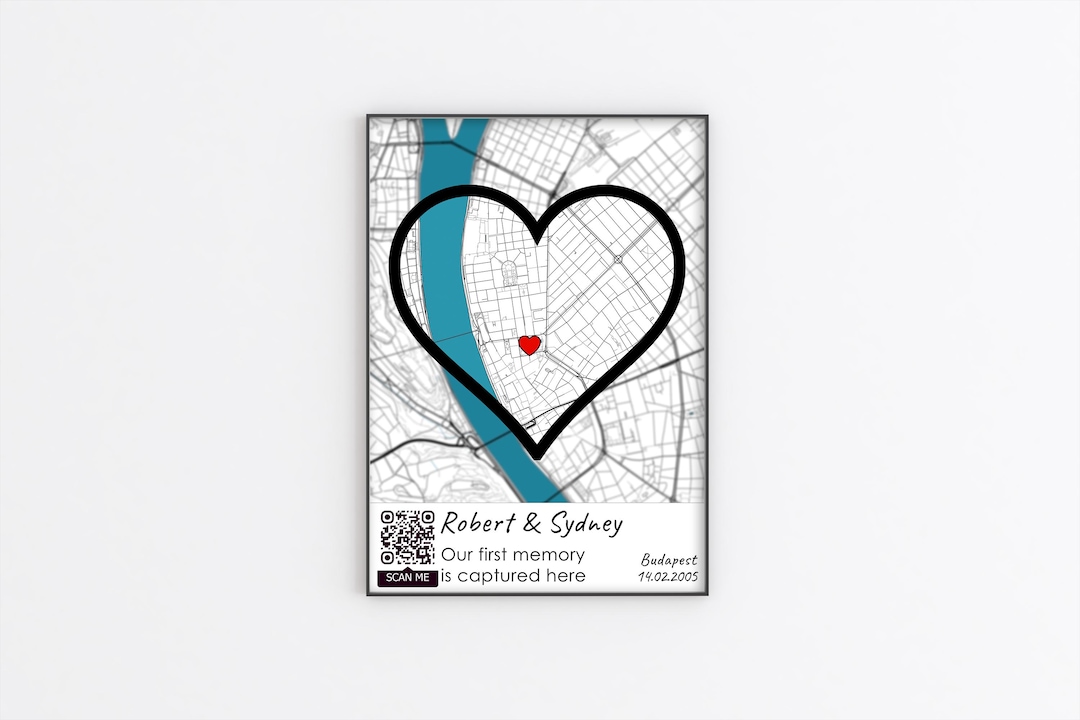 Personalized Heart Map Print With QR Code, Custom City Location Poster ...