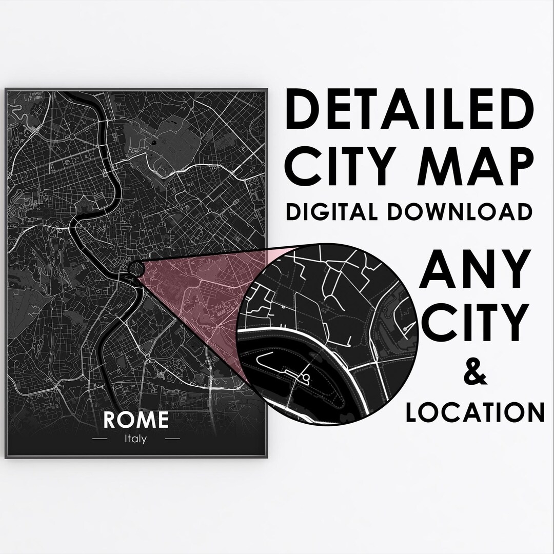 Digital City Map Poster. Personalized Urban Wall Art. Custom Street Map ...