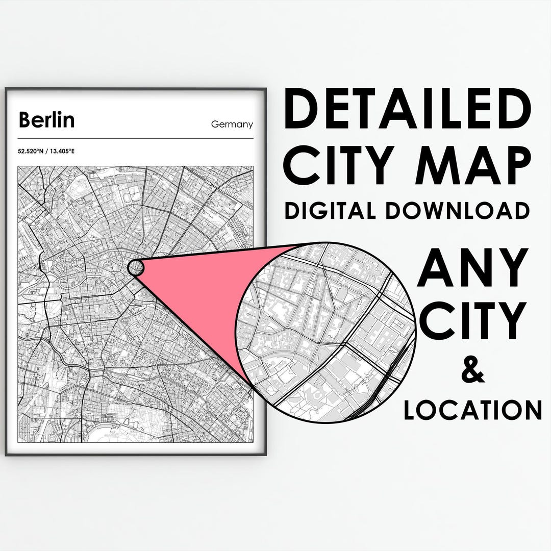 Custom City Street Map Print: Minimalist Black & White Poster. Digital ...