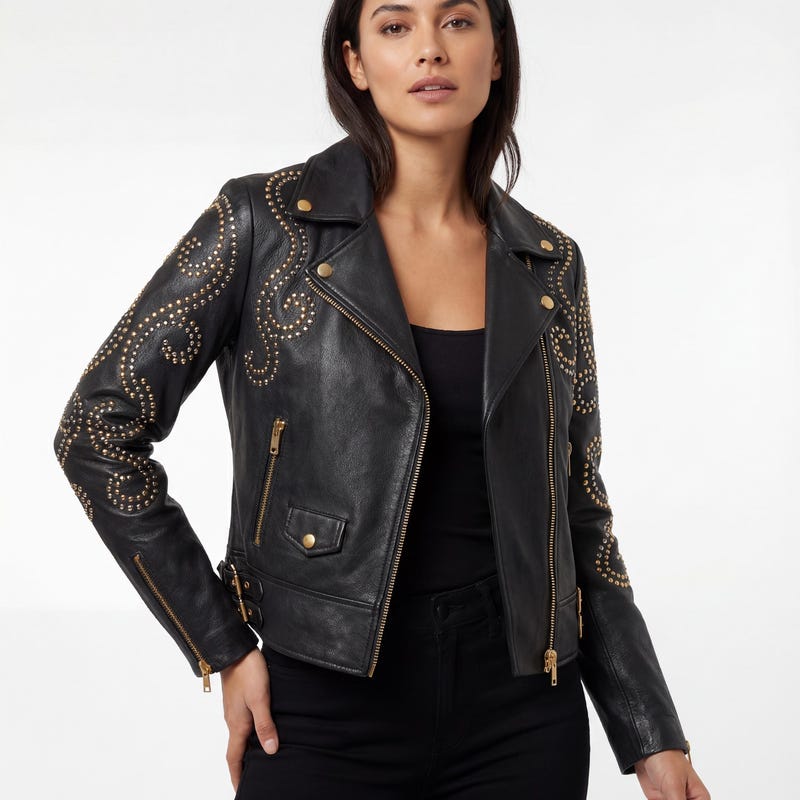 Gold Studded Biker Jacket - Etsy