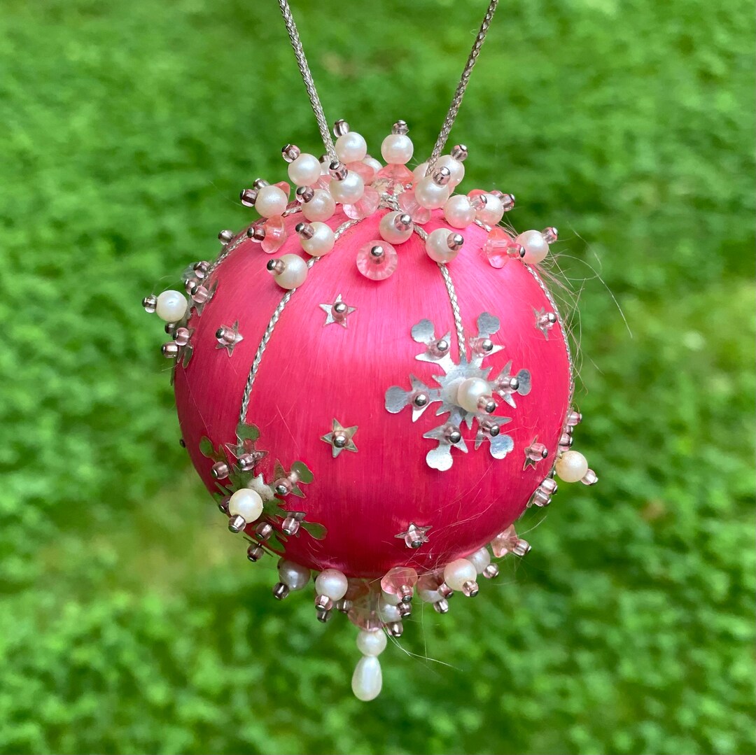 Vintage Pink Pin & Bead Christmas Ornament - Faux Pearls and Snowflake ...
