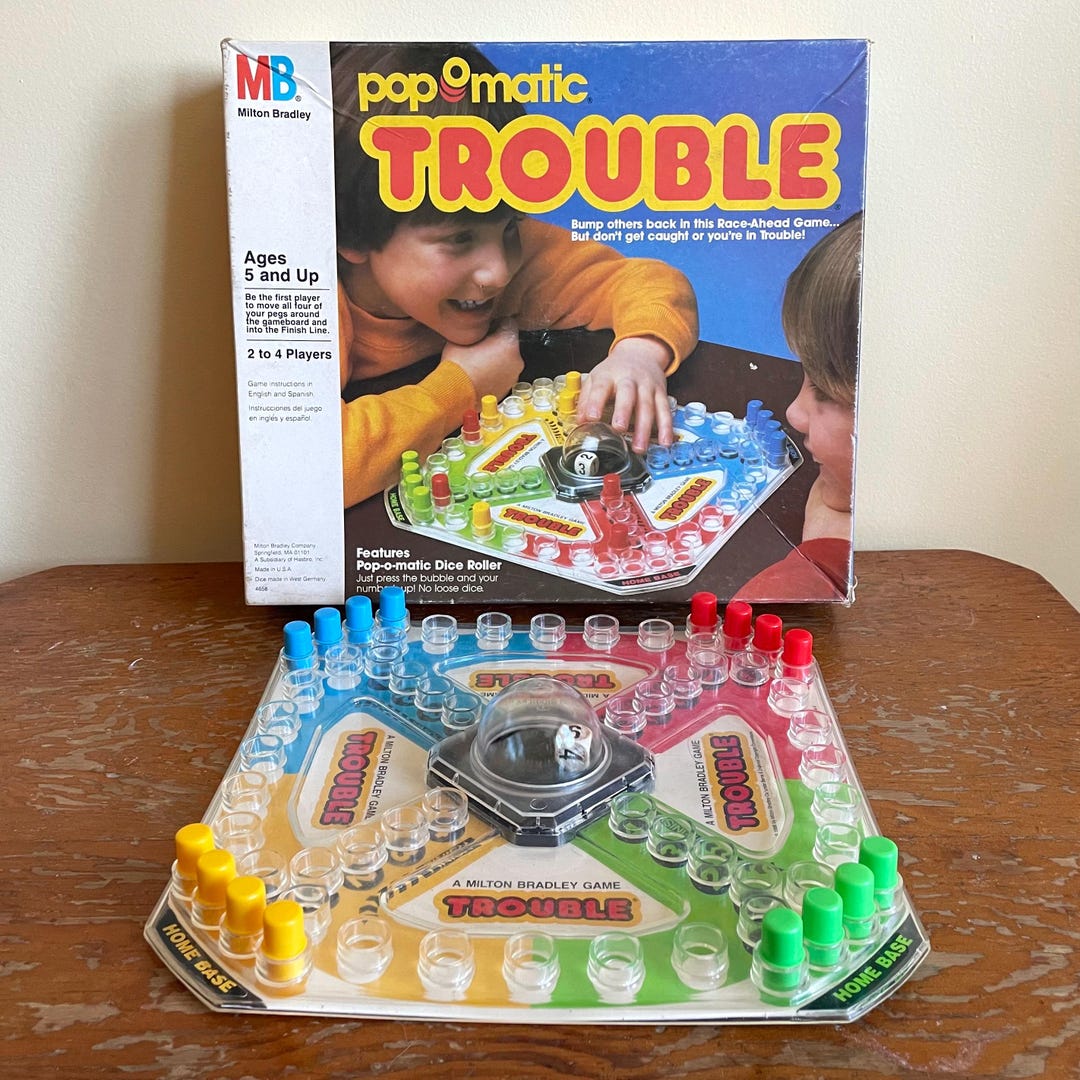Vintage 1986 Trouble Game by Milton Bradley Pop-o-magic Dice Roller 1980s Games Retro Family ...