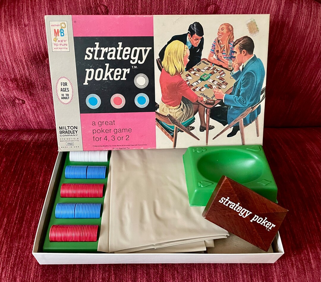 Vintage 1968 Strategy Poker Set by Milton Bradley - Complete Poker Game - Poler Chips, Mat, Card ...