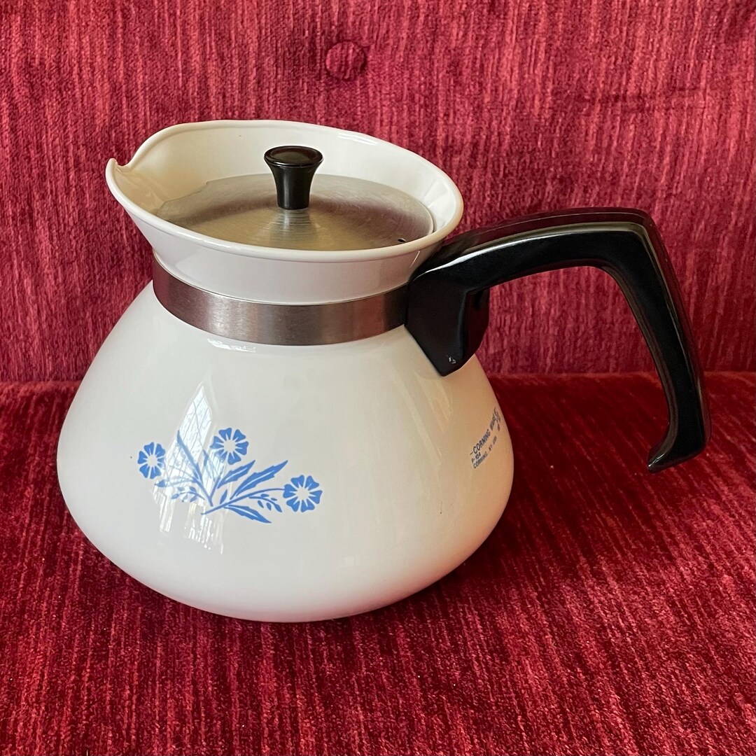 Vintage Corning Wear Teapot With Metal Lid - Blue Cornflowers - Floral ...