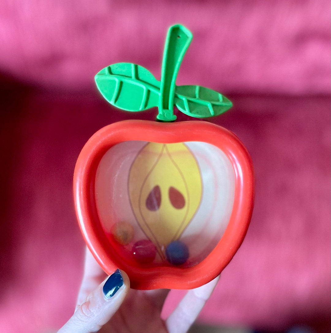 Vintage Playskool Apple Rattle 51 Plastic Half Apple With Wooden Beads ...