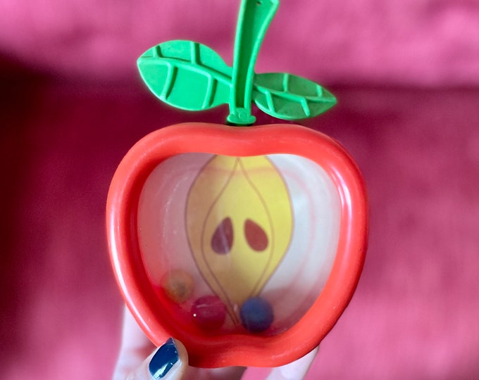 Vintage Playskool Apple Rattle #51 - Plastic Half Apple With Wooden ...
