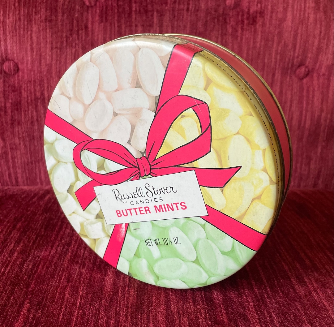 Vintage Russell Stover Butter Mints Round Metal Tin - Retro Candy Tin ...
