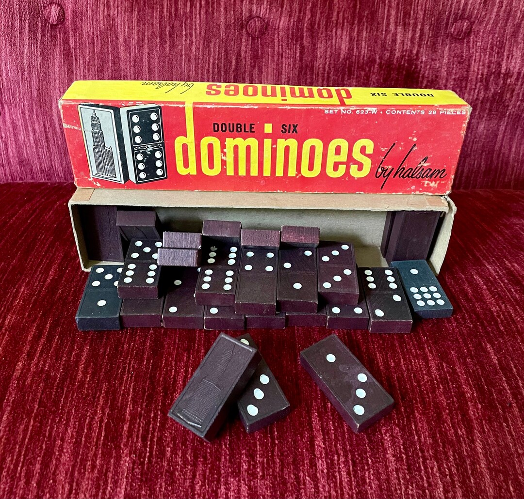 26 Vintage Wooden Halsam Dominoes in Box - Vintage Wood Tile Game ...