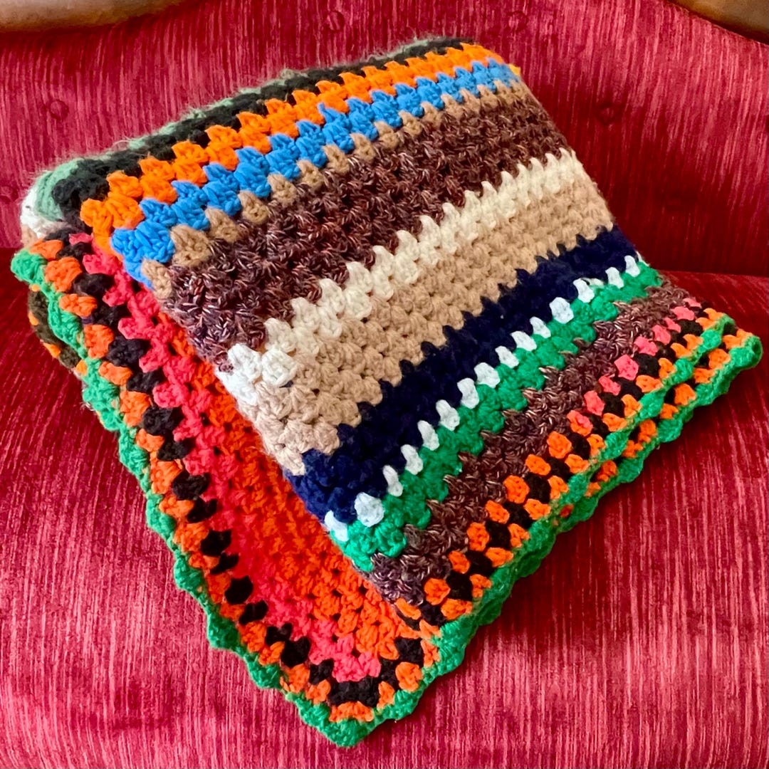 Vintage 72” X 50” Multicolor Crochet Afghan - Crocheted Bedspread ...