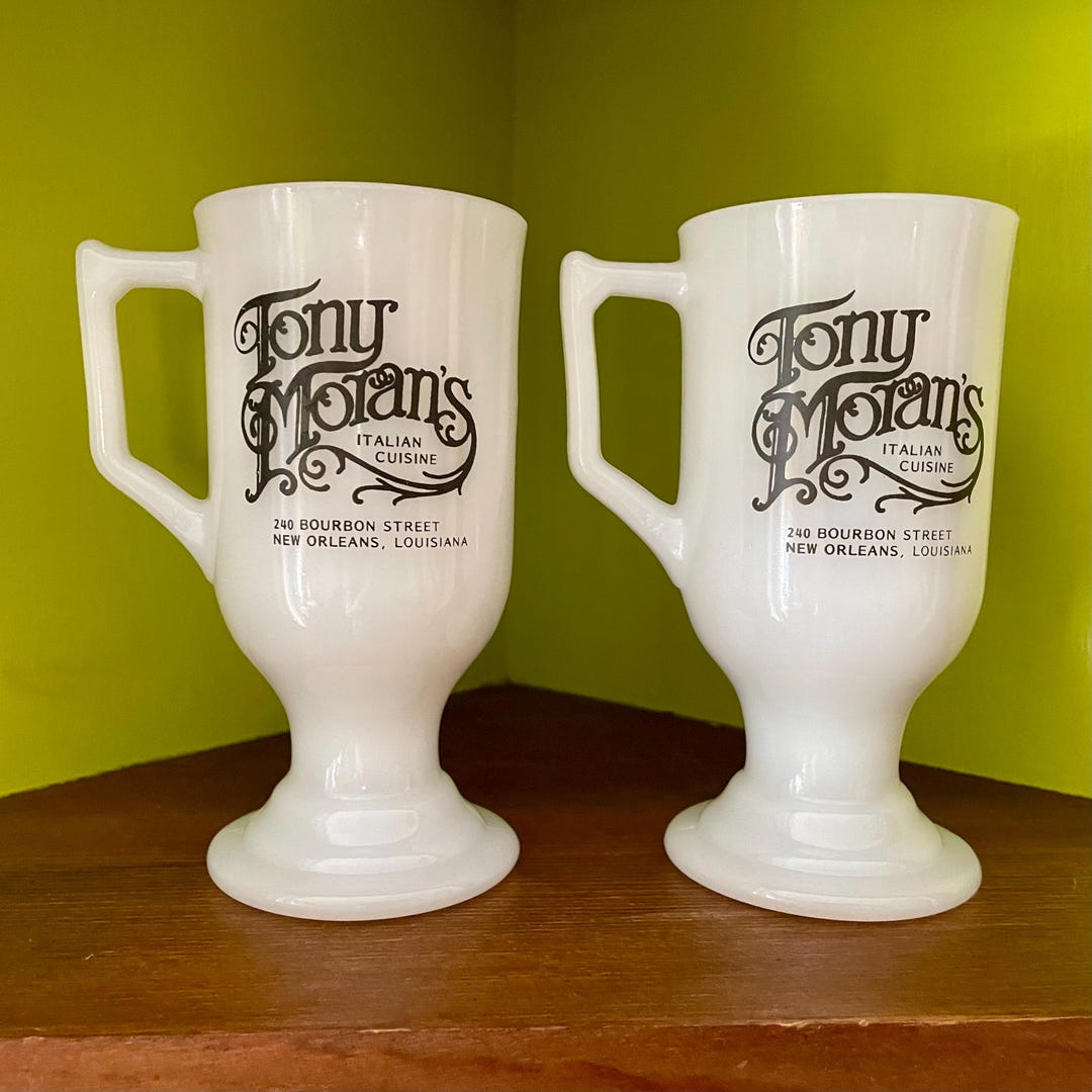 Two Vintage Milk Glass Souvenir Footed Mugs - Tony Morgan’s and Jean ...
