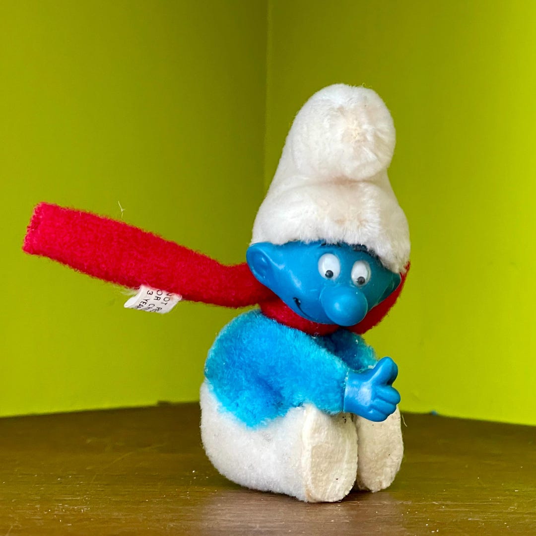 Vintage 1980 Smurf Pencil Hugger - Fuzzy Smurf With Red Scarf and ...