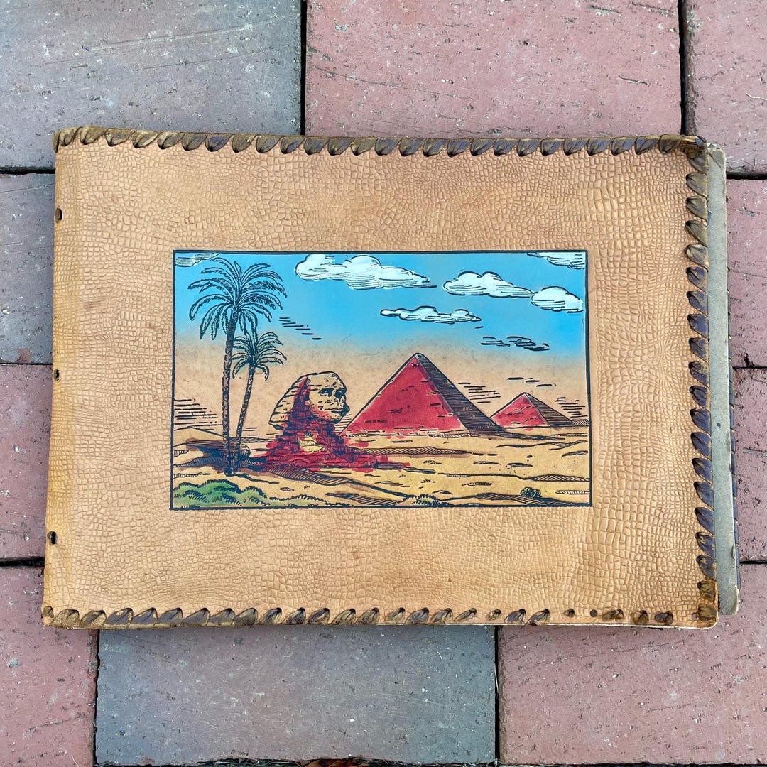 Vintage Tooled Leather Egypt Photo Album With Paper Pages - Sphinx and ...