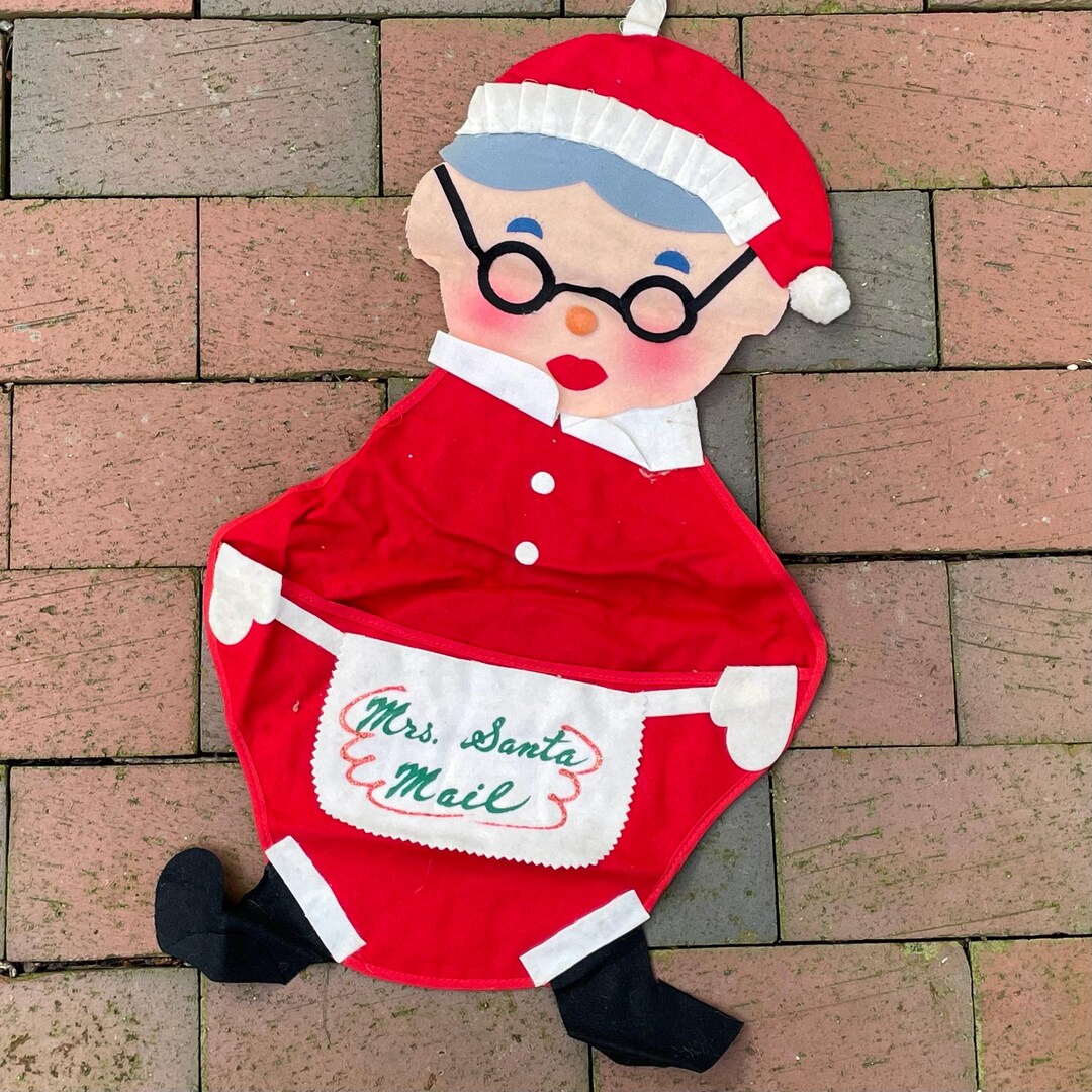 Vintage Mrs Santa Mail Wall Hanging - Christmas Card Holder - Felt Mrs ...