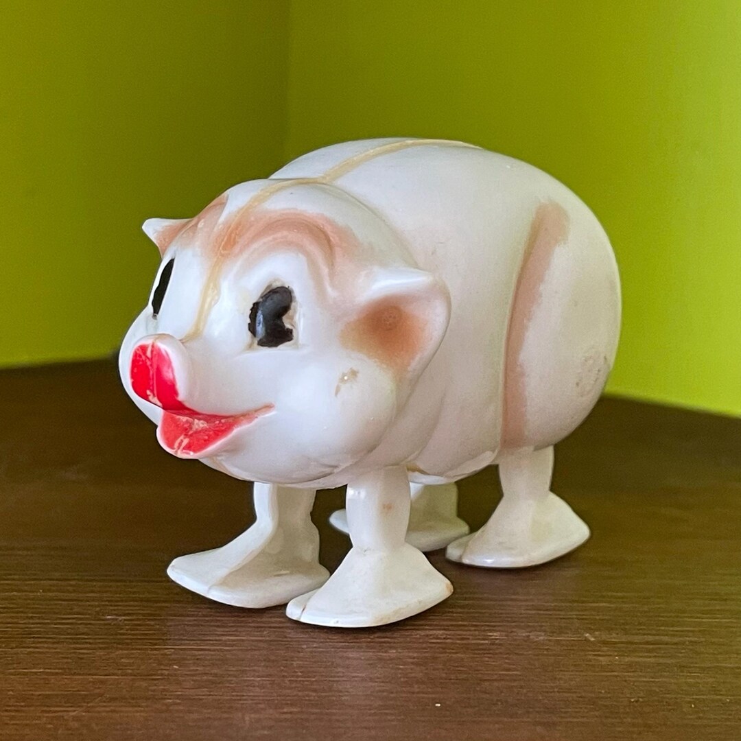 Vintage Ramp Walker Pig Toy - Made in Hong Kong - White and Brown ...