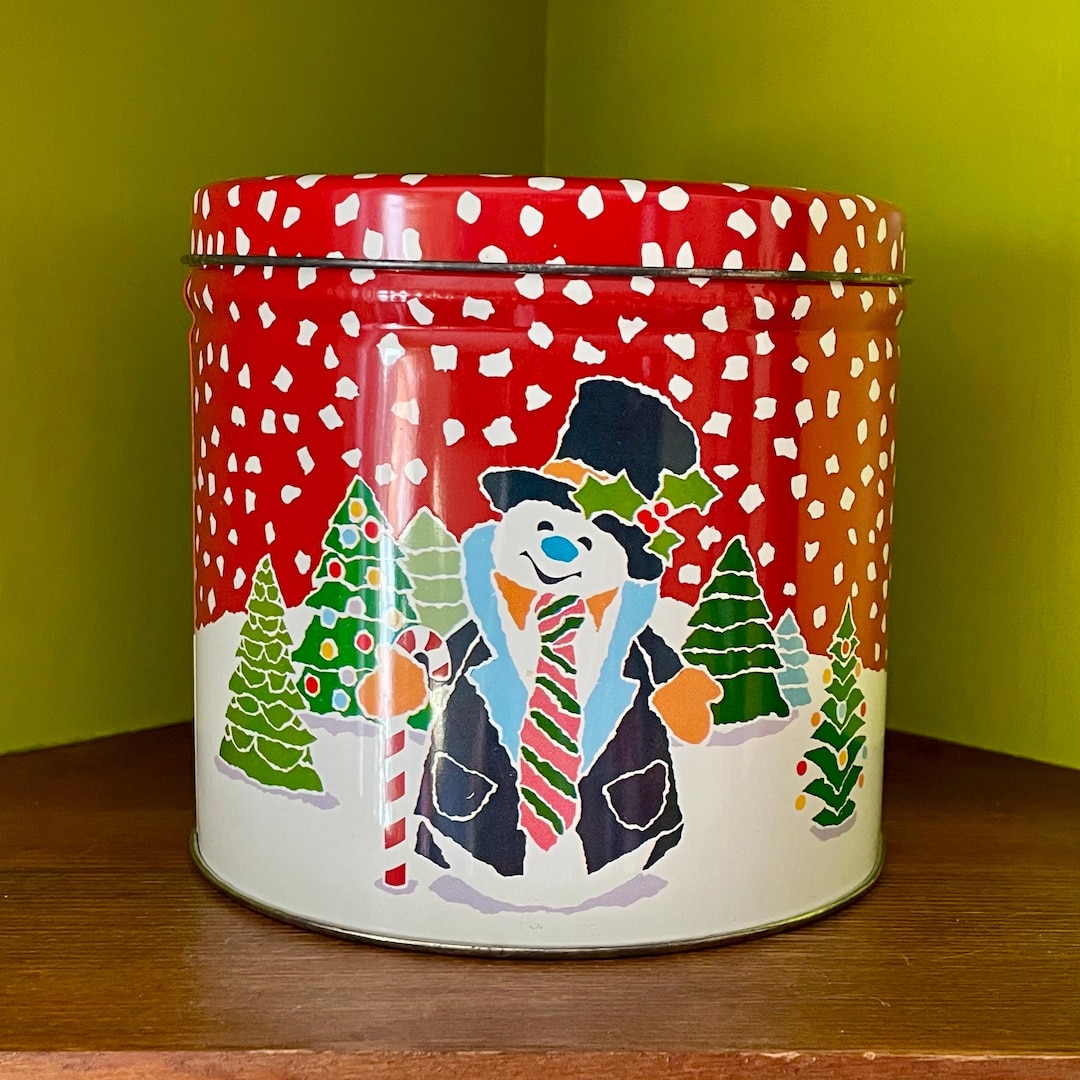 Vintage Snowman Tin - Vintage Snowman and Christmas Trees Illustrations ...